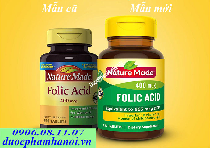 Nature made folic acid 400mcg thuốc bổ sung axit folic